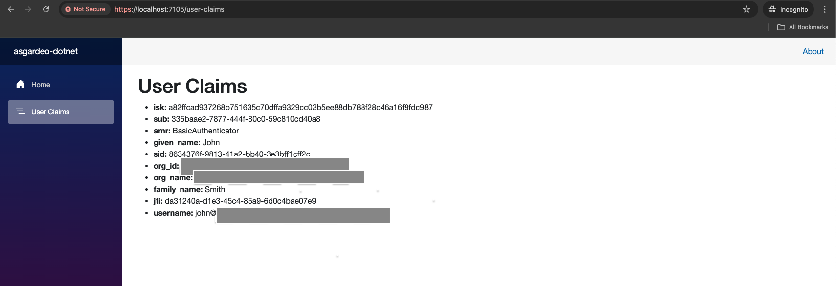 Display user details - Asgardeo