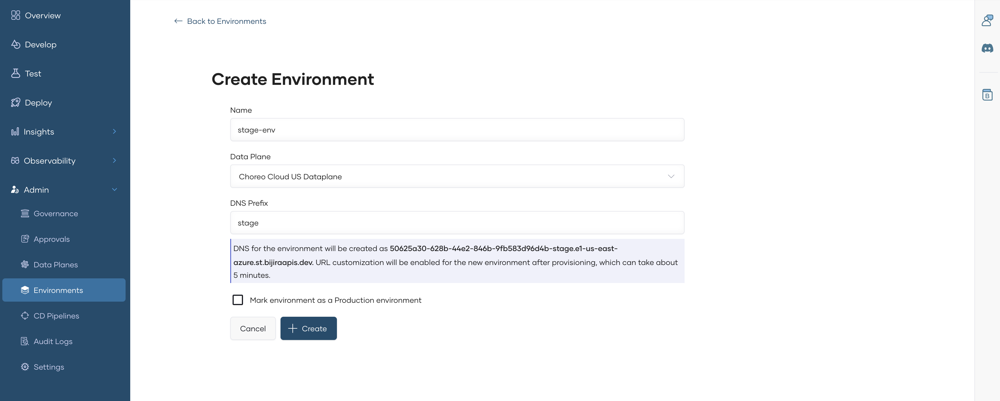 Bijira Documentation | Manage Environments