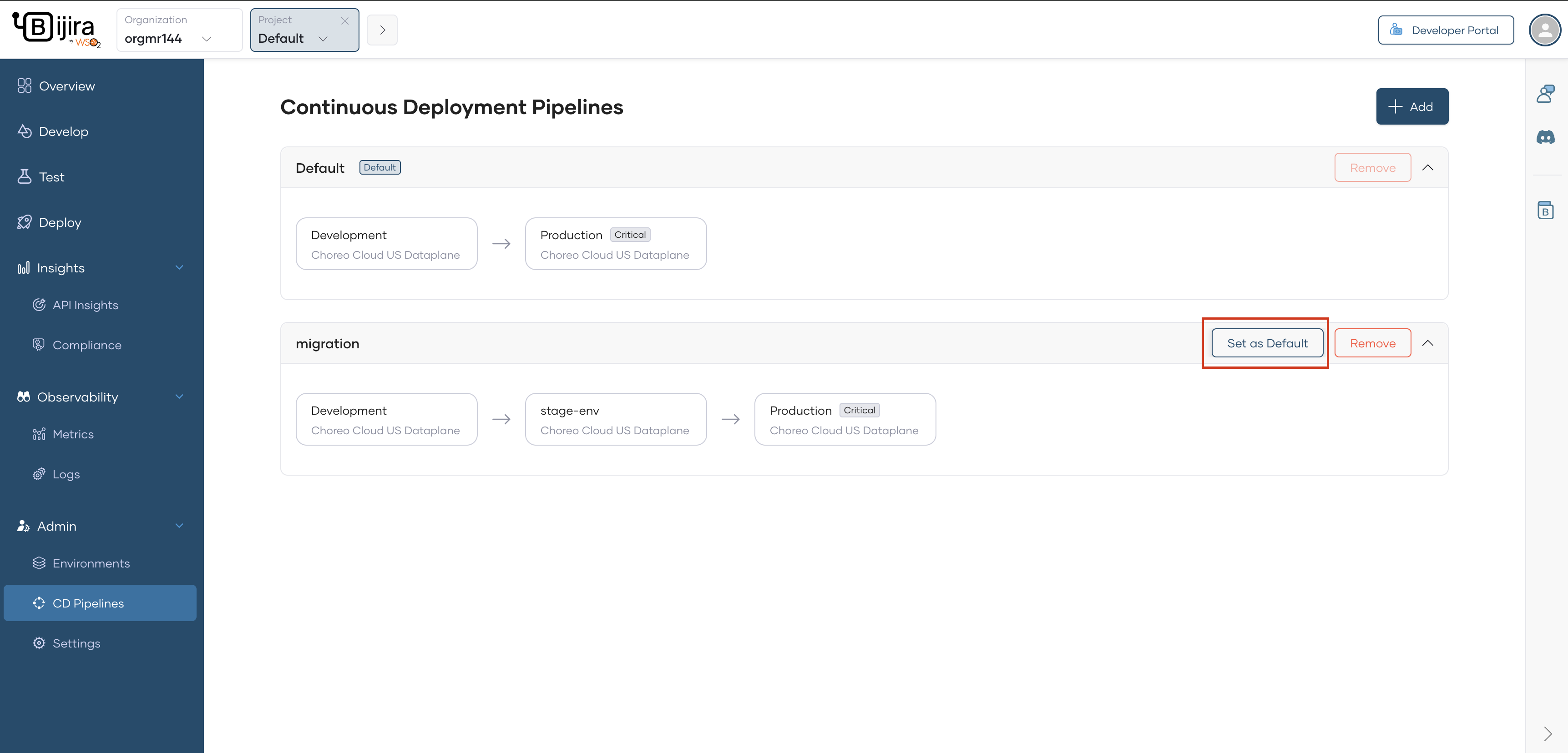 Bijira Documentation | Manage CD pipelines